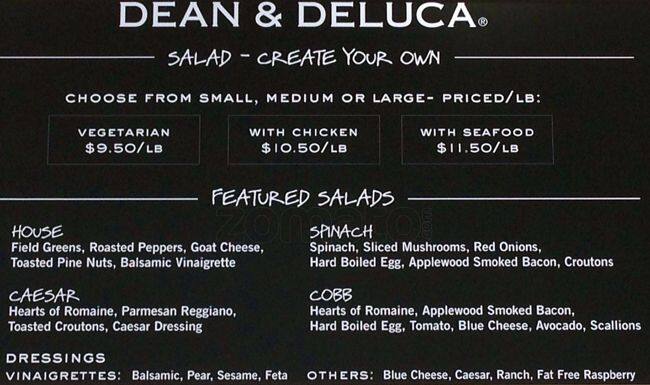 Menu at Dean & DeLuca cafe, Charlotte, Rea Rd
