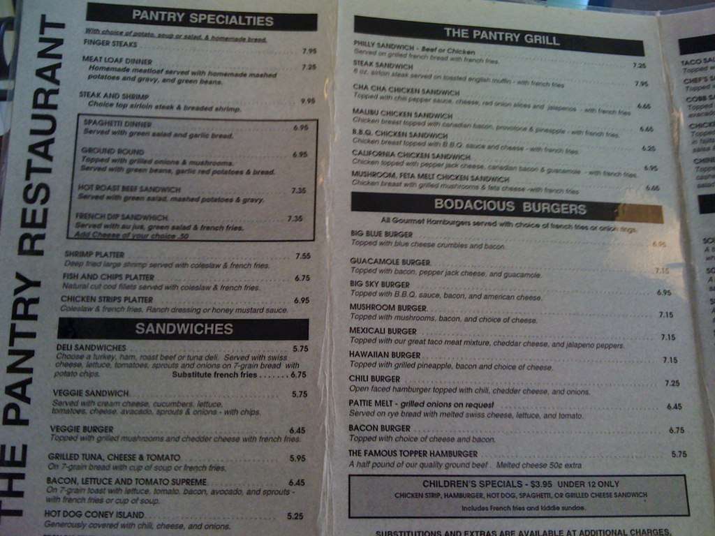 Menu at Pantry Restaurant, Boise