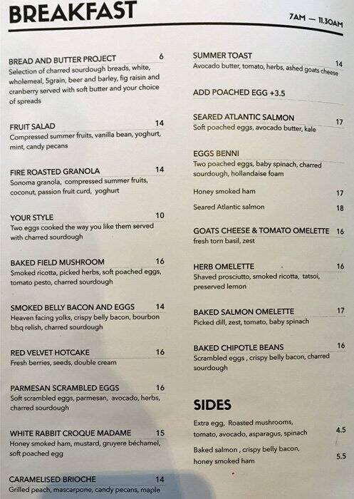 White Rabbit menu, Menu restauracji White Rabbit, CBD, Sydney ...