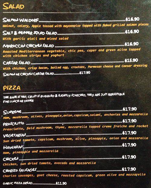 Menu at Madisons cafe, Broadbeach