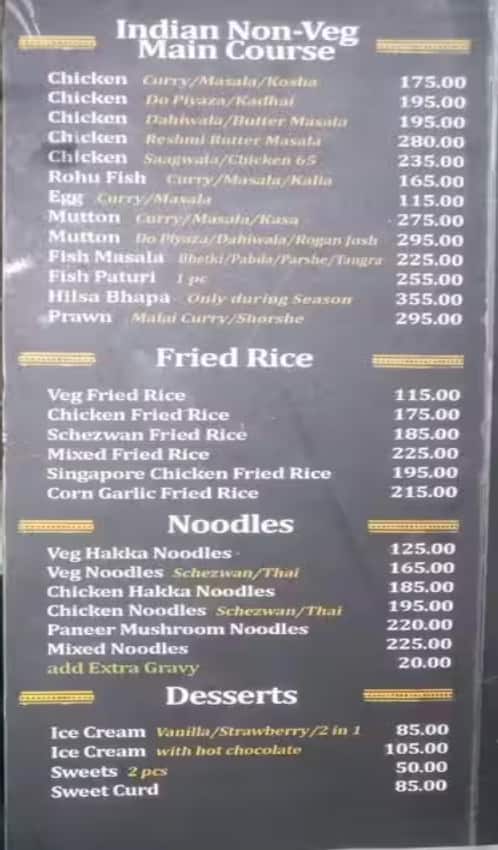 Menu of Sky Green Rooftop, Minto Park, Kolkata