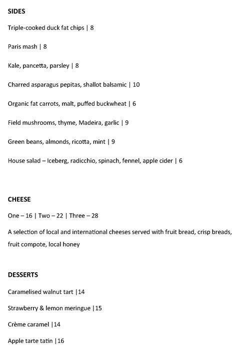 Menu at Landscape Restaurant & Grill, Hobart
