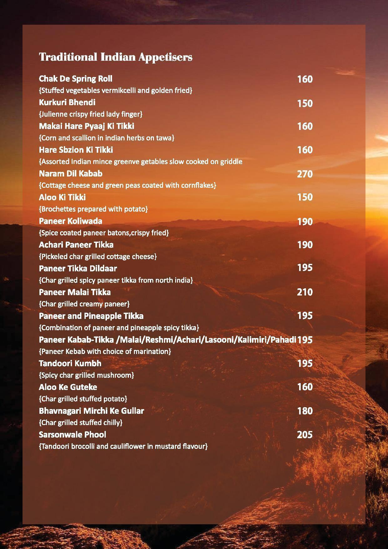 Menu at Hotel Hilltop, Pune