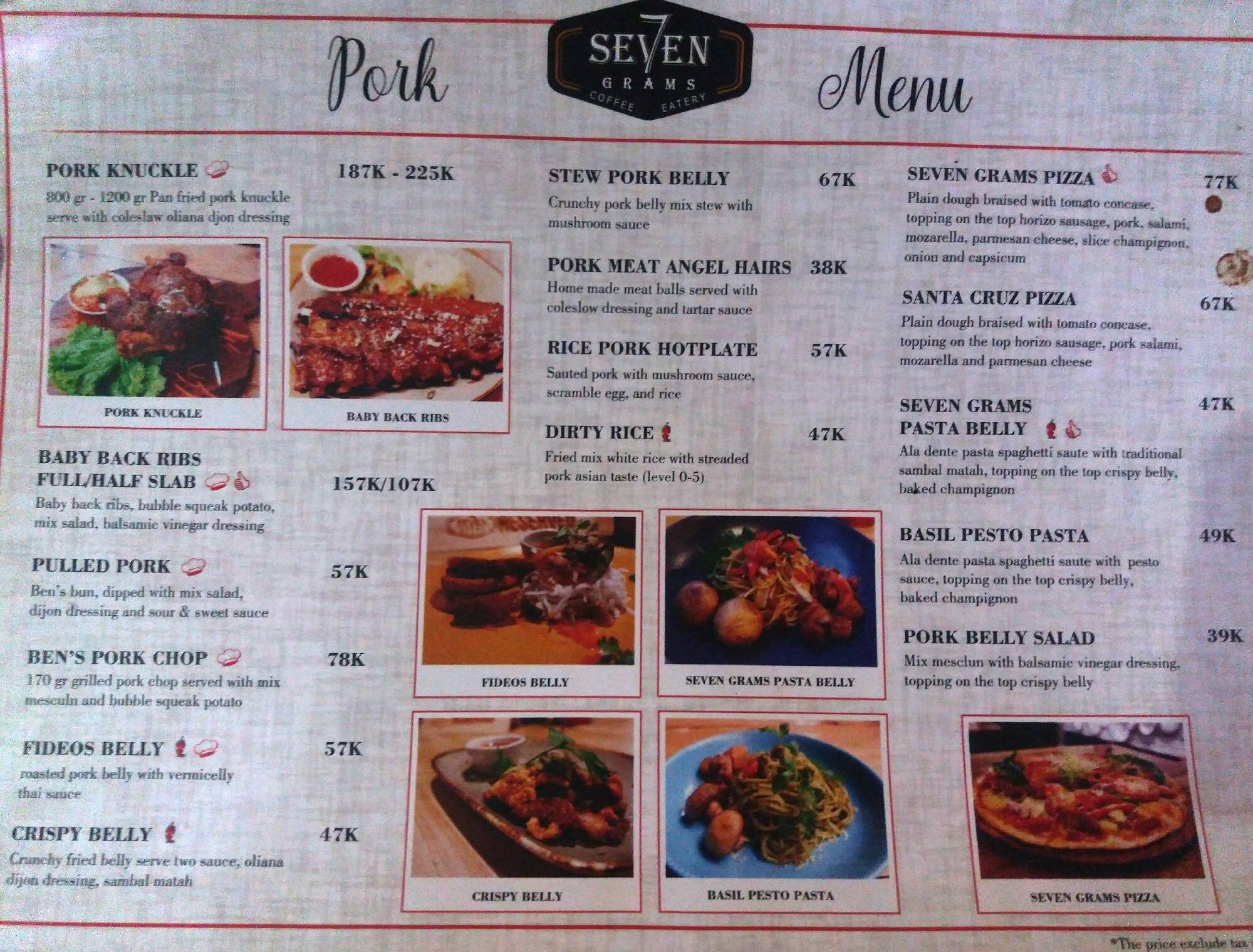 Menu at Seven Grams cafe, Bandung, Jl. Pesantren Wetan No.20