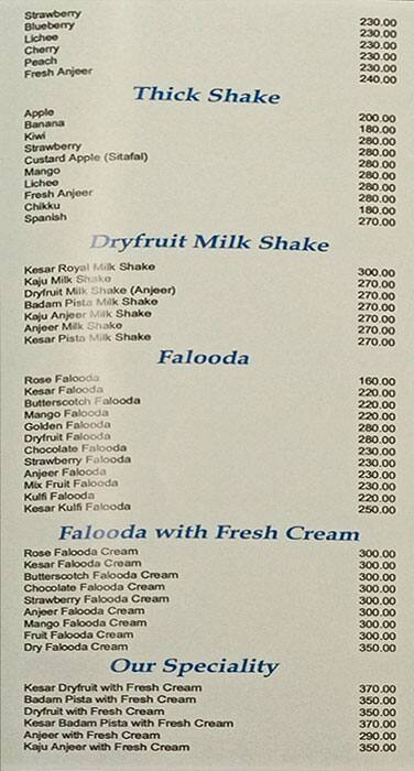 Menu at Haji Ali Juice Centre, Bengaluru, Nisa Enclave