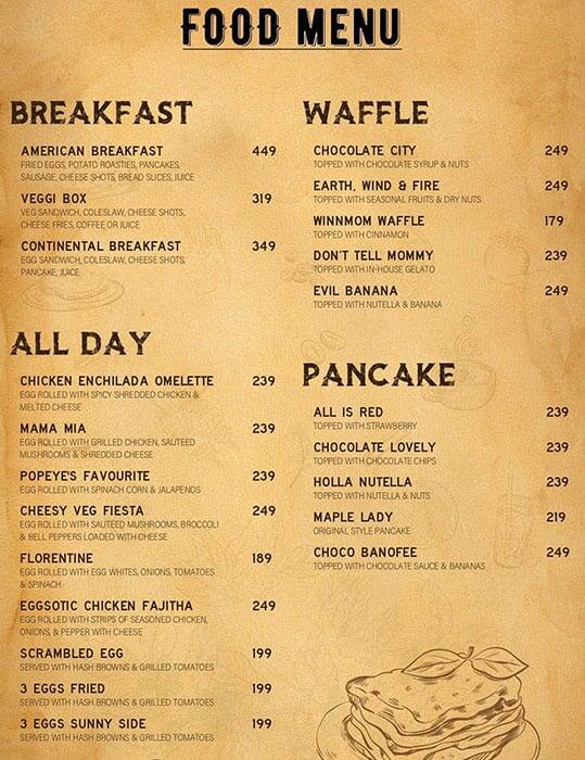 Menu of Ironhill Cafe, Madhapur, Hyderabad