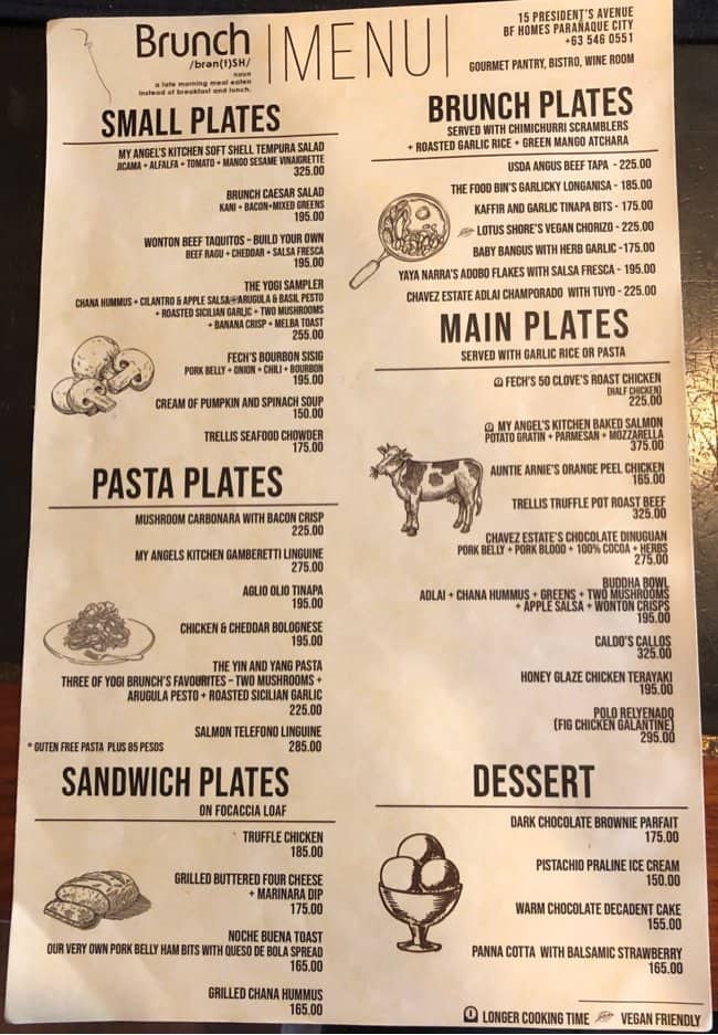 Menu at Brunch, Parañaque