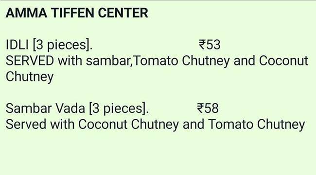 Menu of Amma Tiffen Center, Mahaveer Nagar, Raipur