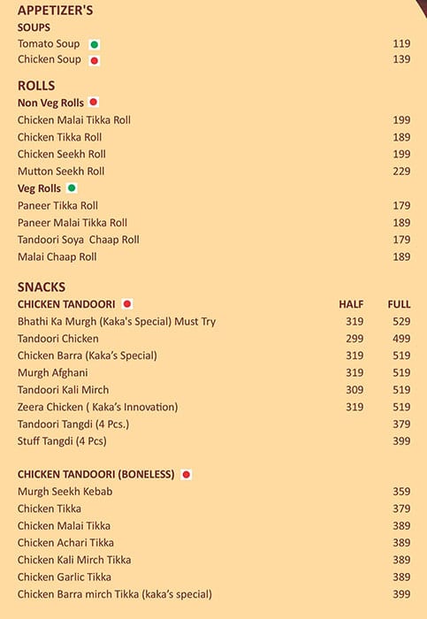 Menu of Kake Da Hotel Since 1931, Indirapuram, Ghaziabad