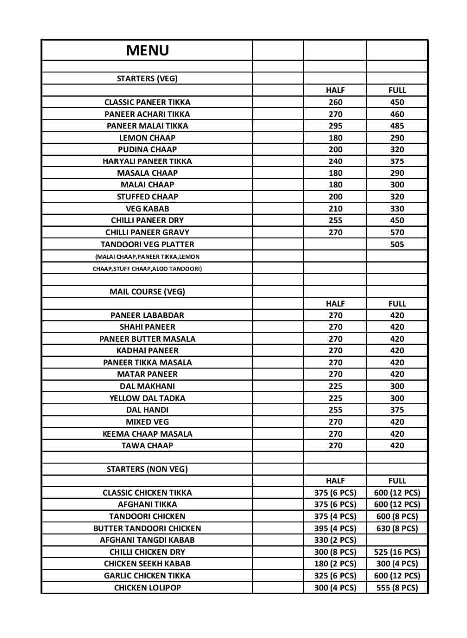 Menu of Sardar Di Hatti, Vasundhara, Ghaziabad