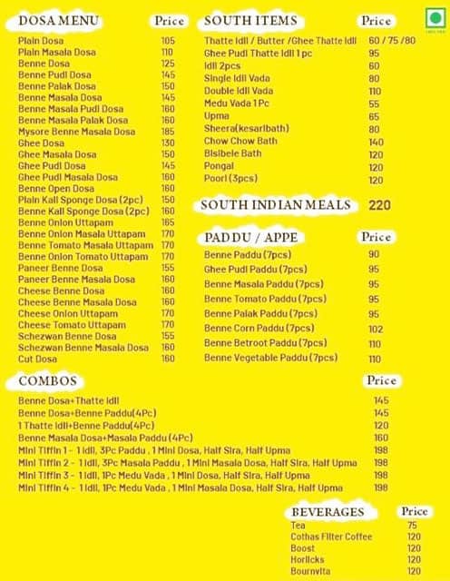 Menu of DVG Benne Dosa, Hinjawadi, Pune