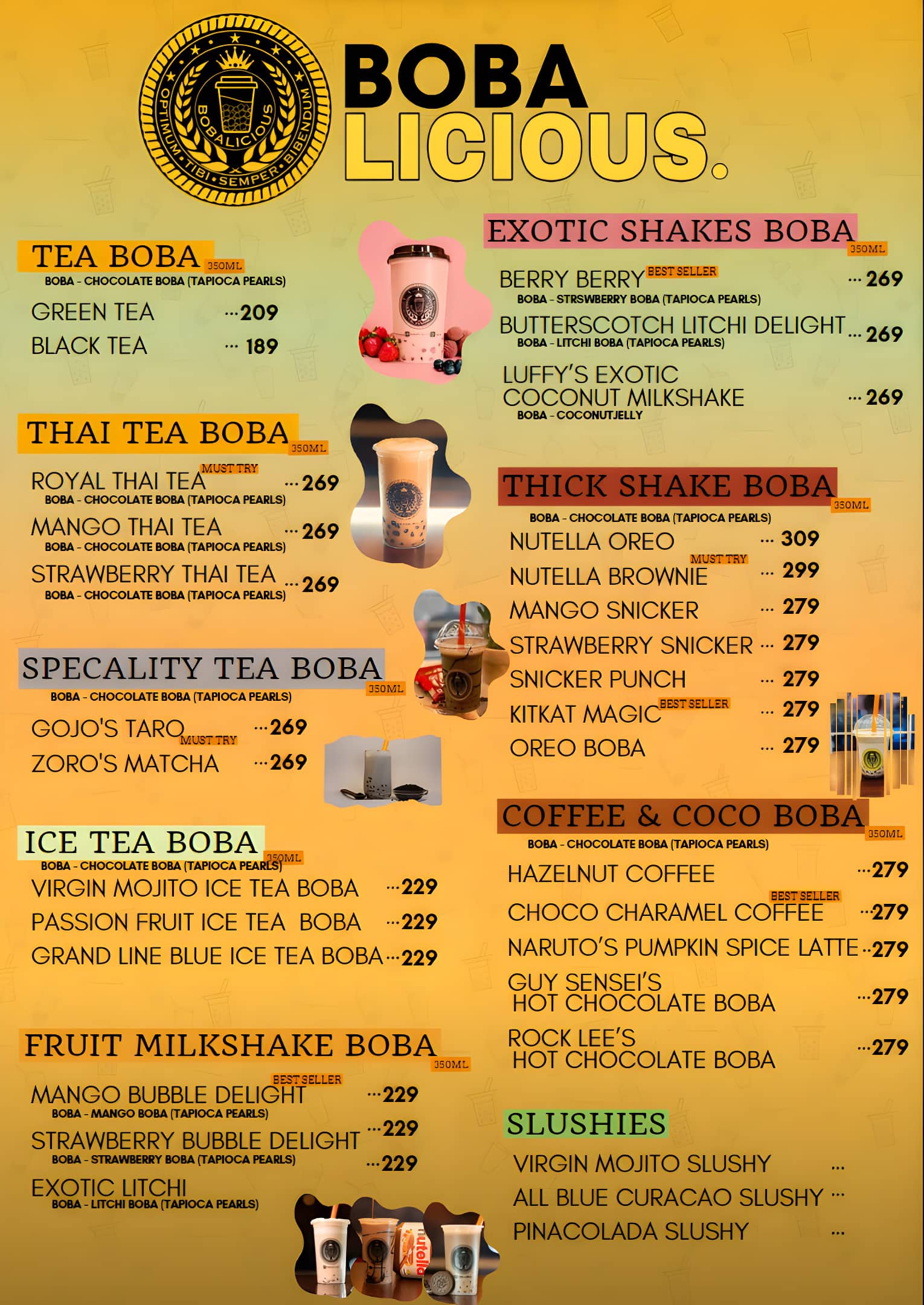 Menu of Bobalicious, Gachibowli, Hyderabad