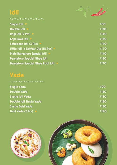 Menu of Little IDLI, Sector 14, Panchkula