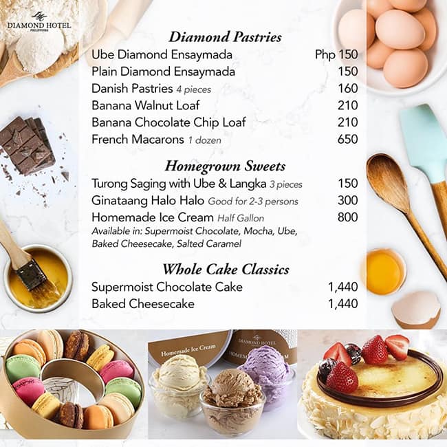 Menu at Lobby Lounge Diamond Hotel cafe, Manila