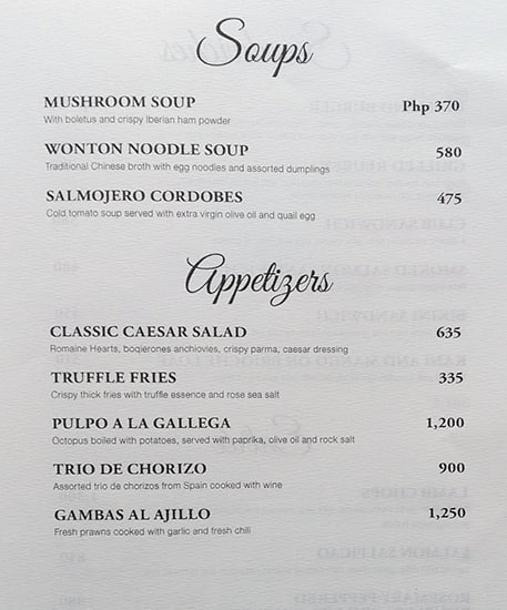 Menu at Lobby Lounge Diamond Hotel cafe, Manila