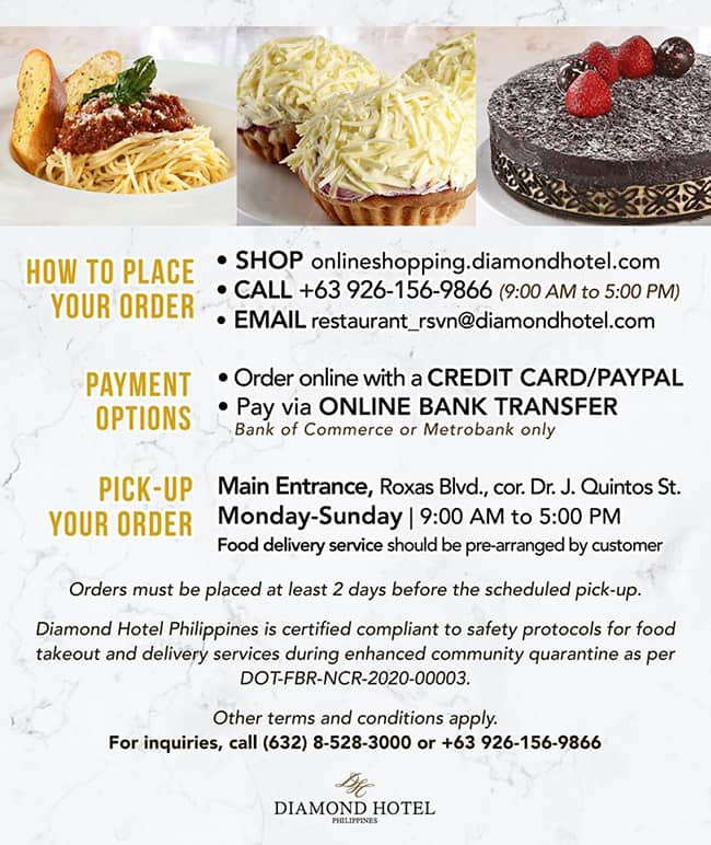 Menu at Lobby Lounge Diamond Hotel cafe, Manila
