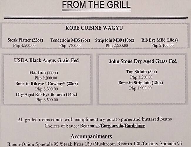 Menu at Caviar Restaurant and Champagne Bar, Muntinlupa