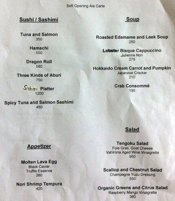 Menu at Hajime Crossover Cuisine restaurant, Makati, 2 Retail Space No.