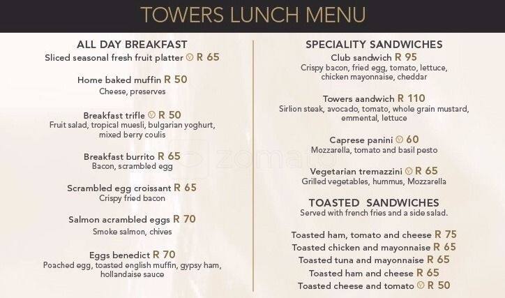 The Towers Restaurant - African Pride Crystal Towers Menu - Zomato SA