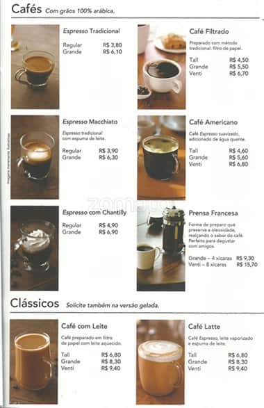 Menu em Starbucks café, São Paulo, Shopping Pátio Higienópolis