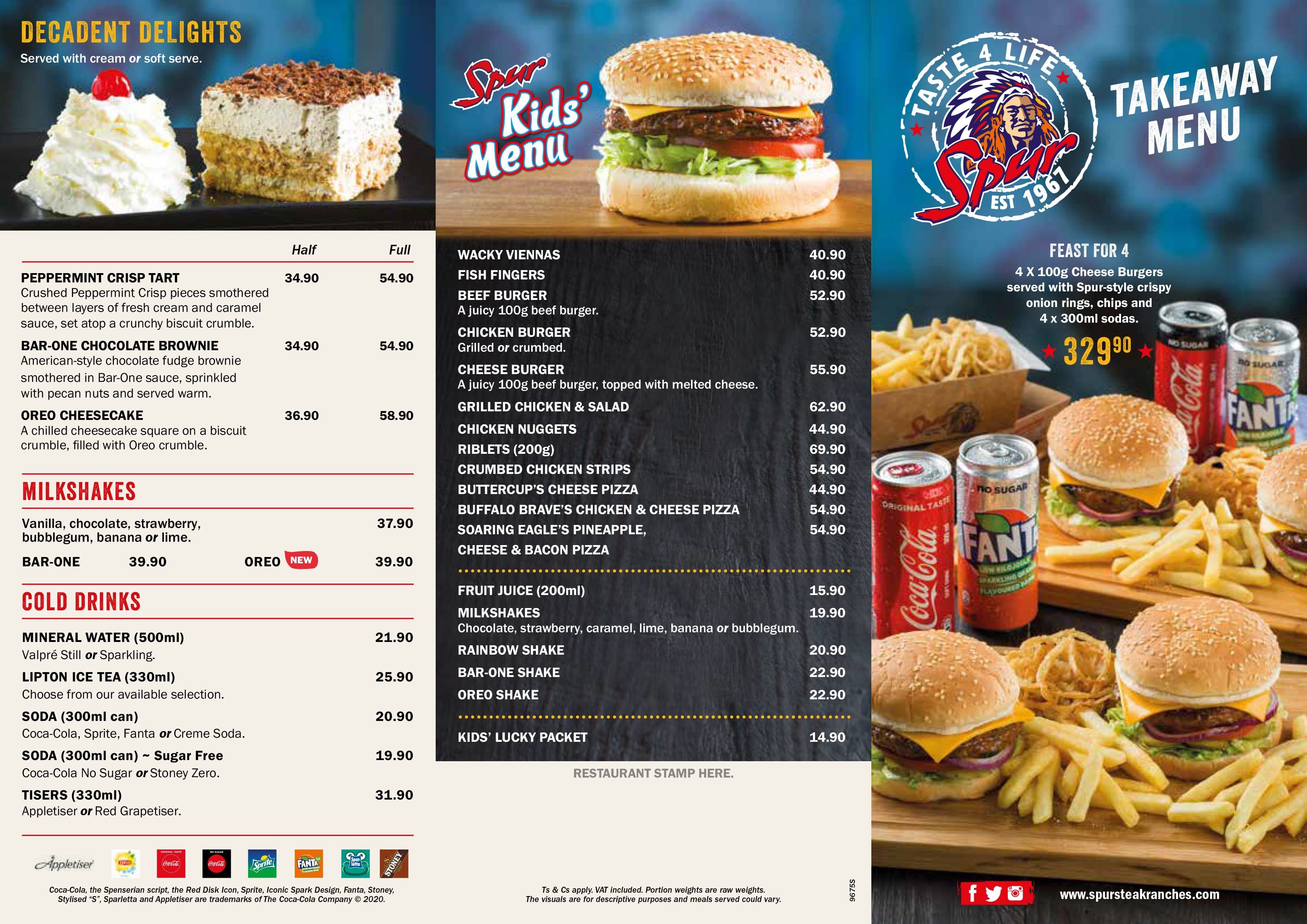 Menu at Arapaho Spur Steak Ranch restaurant, Pretoria, Menlyn Shopping ...