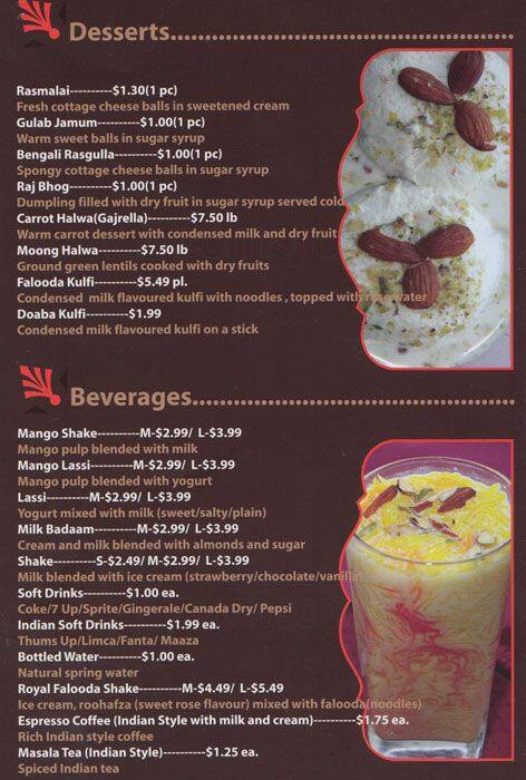 Menu at Doaba Sweets & Restaurant, Mississauga, Terry Fox Way