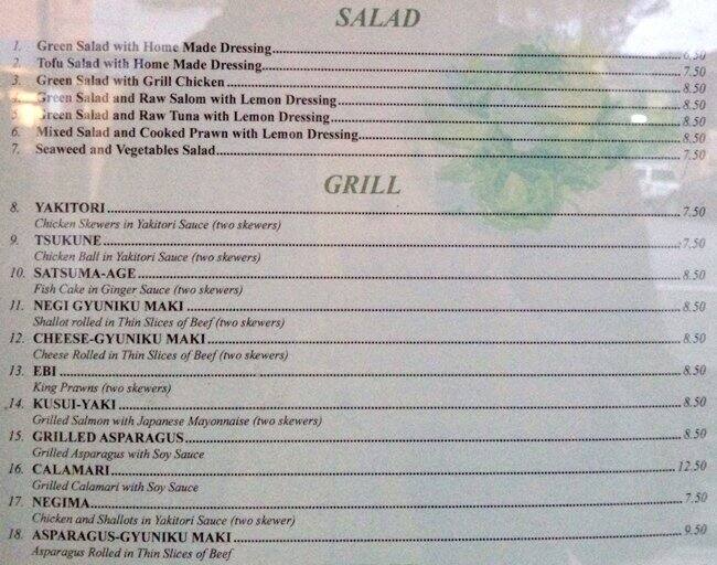 Menu at Asakusa In Rosebay restaurant, Rose Bay