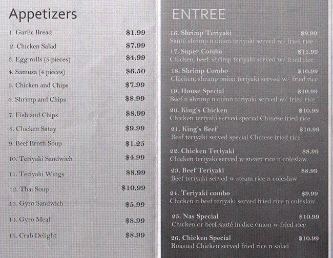 Carta del restaurante Olympic Express, Seattle