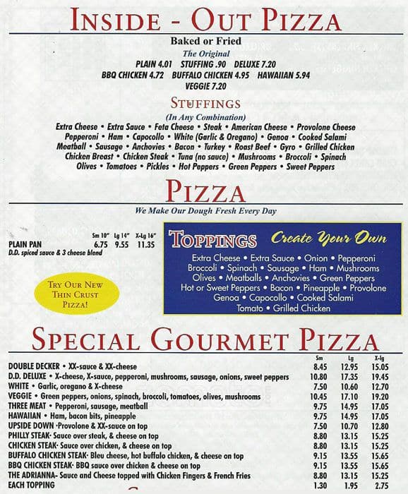 Menu at Double Decker Pizza pizzeria, Glenolden