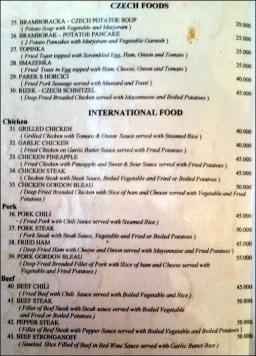 Menu at Deep Dive Restaurant, Tulamben