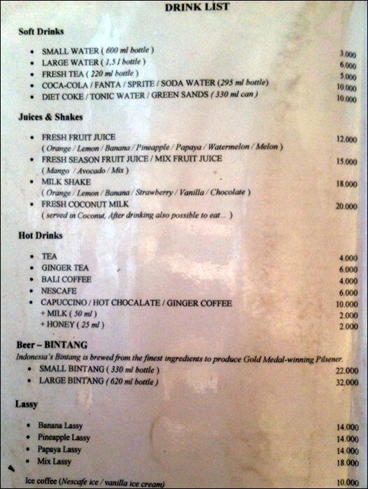 Menu at Deep Dive Restaurant, Tulamben