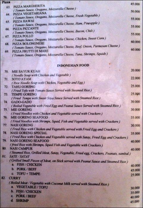 Menu at Deep Dive Restaurant, Tulamben