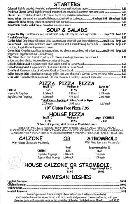 Menu at Rossini's Italian Restaurant, Indian Trail, E Independence Blvd A