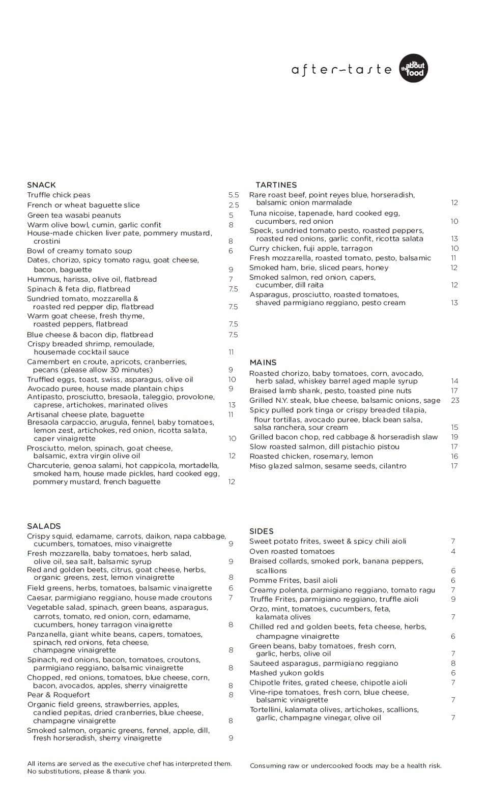 Menu at Taste Cafe & Marketplace, Indianapolis