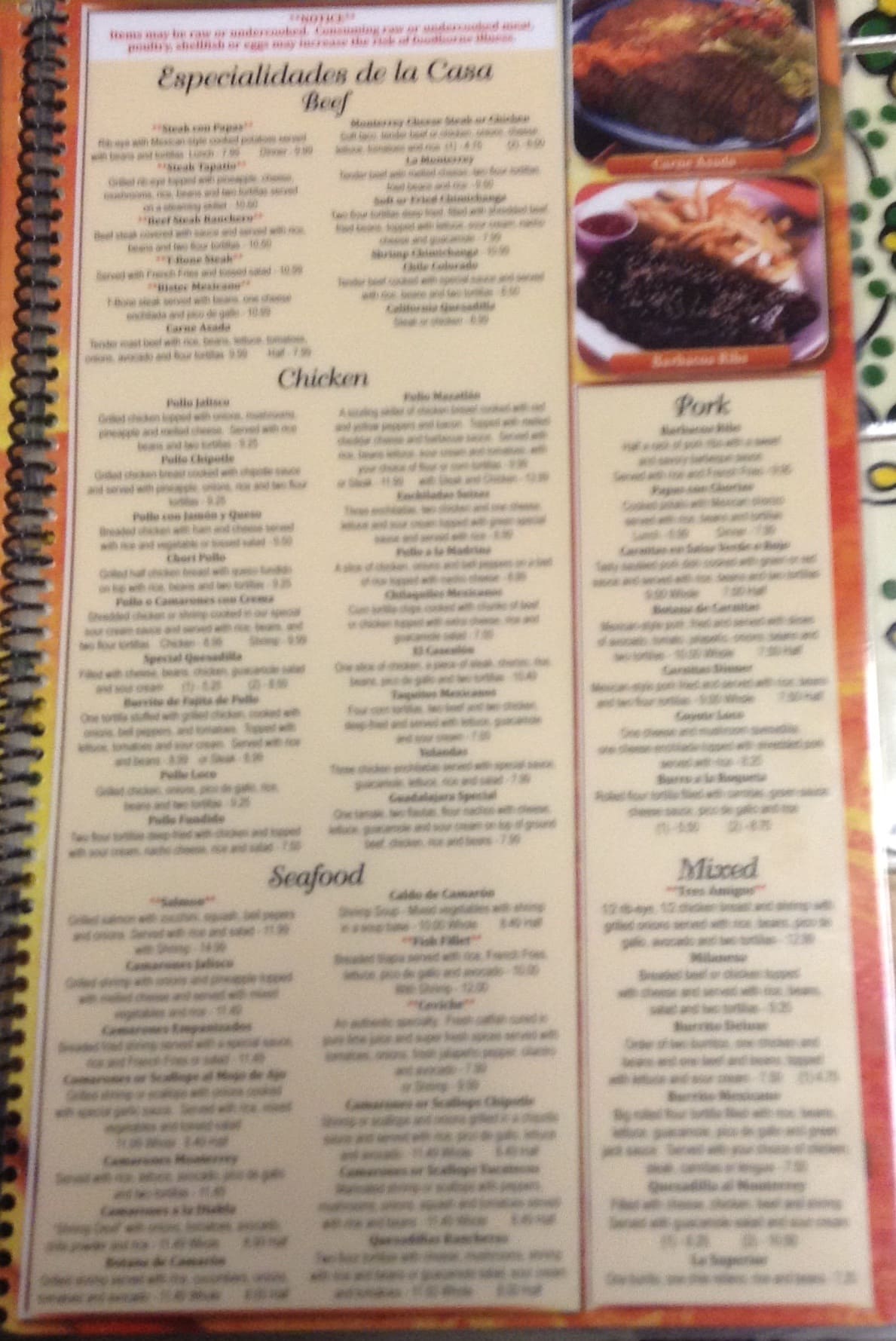 Menu at Monte Del Rey restaurant, Mocksville, US-601