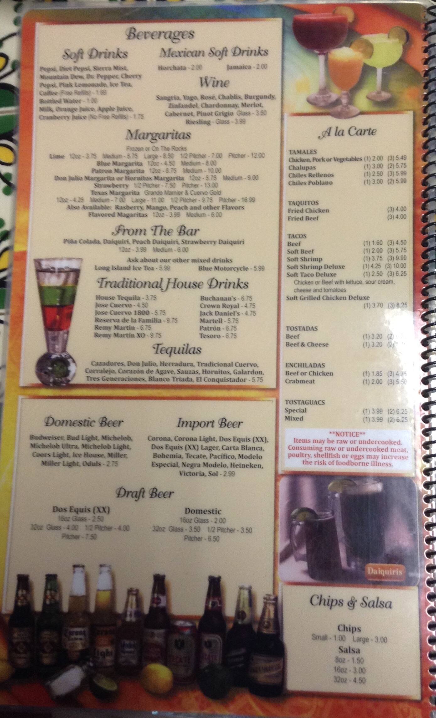 Menu at Monte Del Rey restaurant, Mocksville, US-601