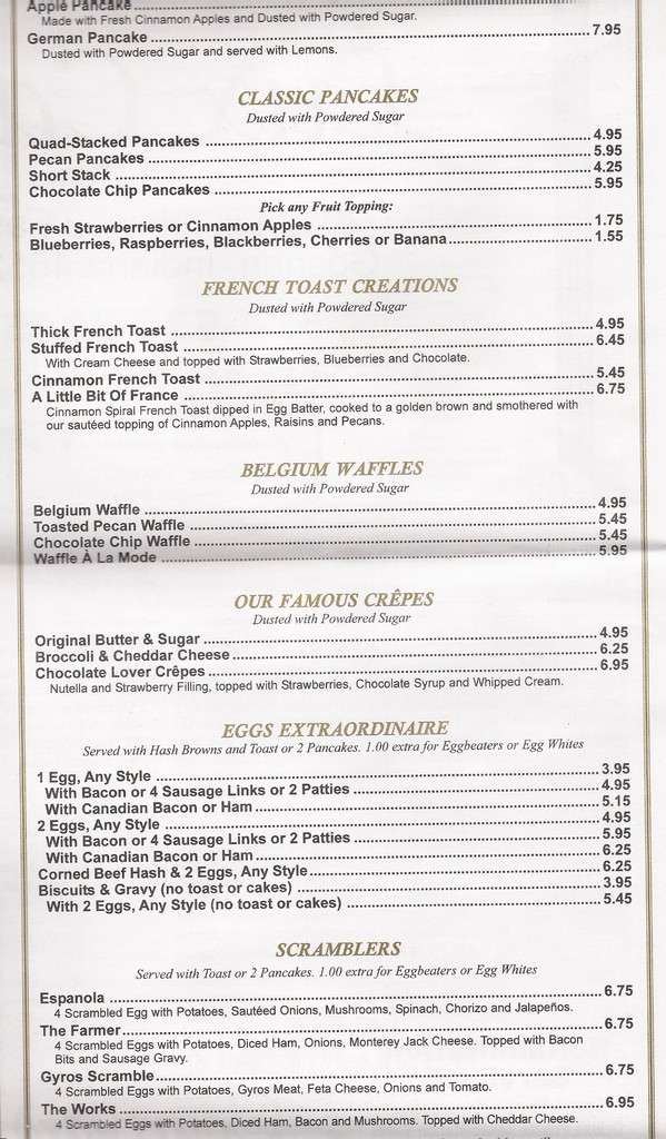 Menu at Lux Cafe, Goshen