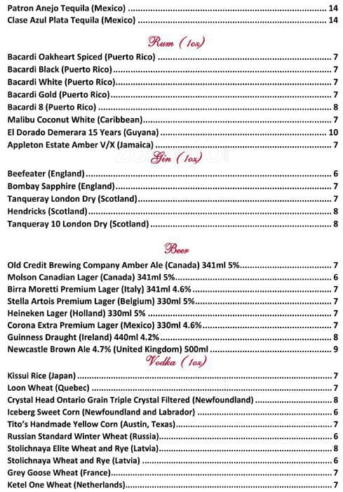 Menu at Tu Casa restaurant, Mississauga