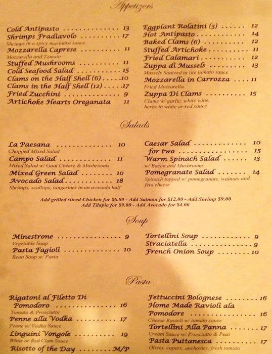 Menu at Il Posto restaurant, New York City, Avenue U