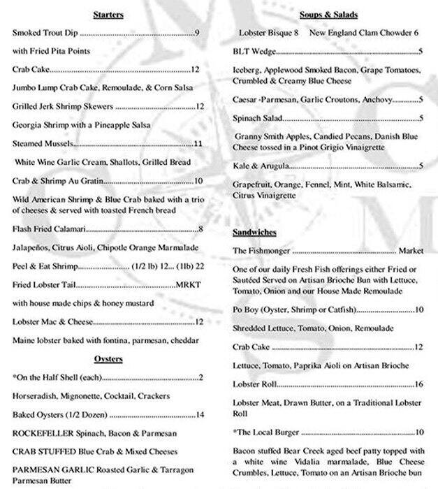 Menu at Maine Street Coastal Cuisine pub & bar, Cartersville
