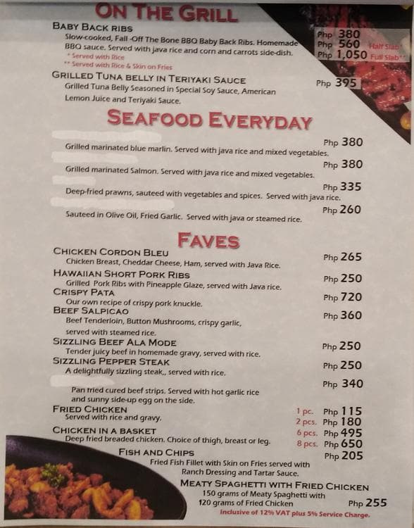 Menu at Allegra's Kitchen restaurant, Manila