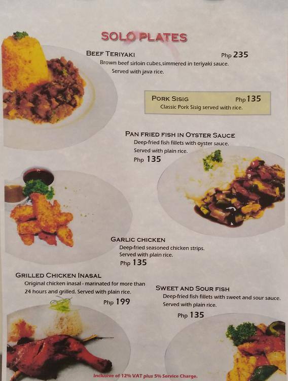 Menu at Allegra's Kitchen restaurant, Manila