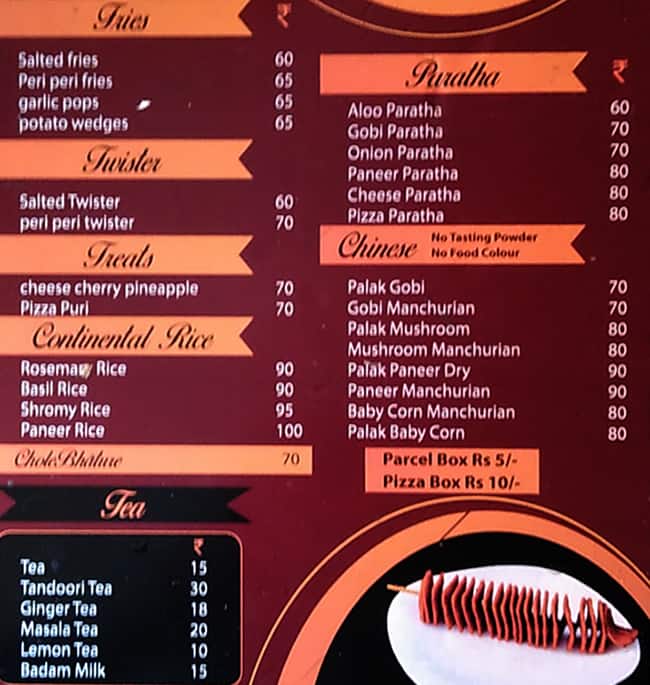 Menu at Chat Bandi, Bengaluru