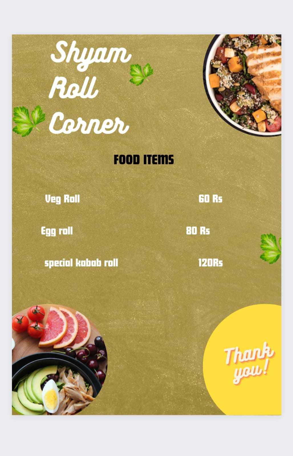 Menu of Shyam Rolls Corner, Kamla Nagar, New Delhi