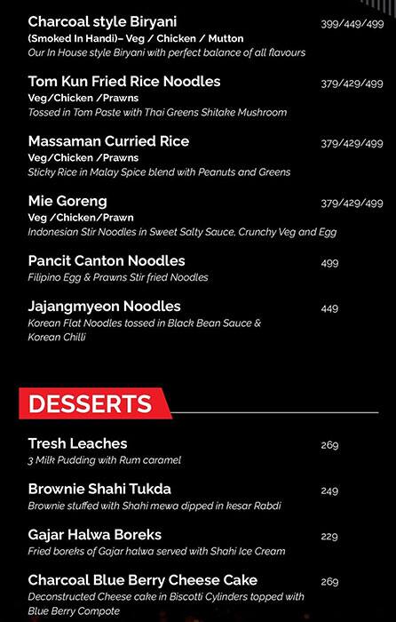 Menu of Charcoal The Sizzling Sensation, Sus, Pune