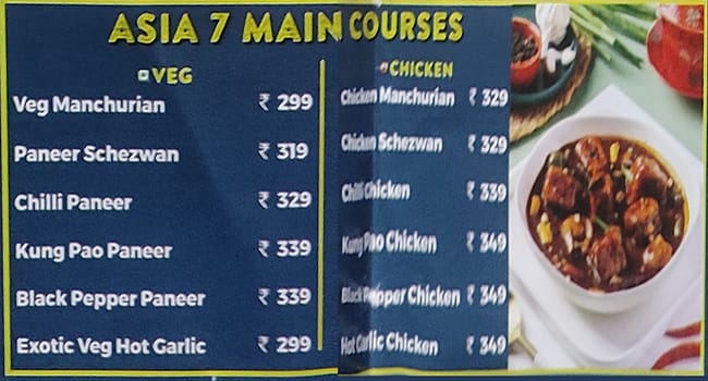Menu of Asia Seven – Sizzling Chinese, New Friends Colony, New Delhi