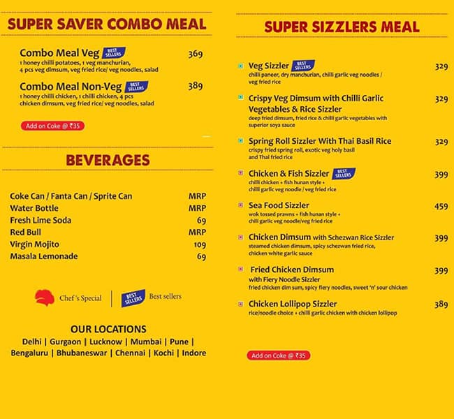 Menu of Asia Seven – Sizzling Chinese, DLF Phase 3, Gurgaon