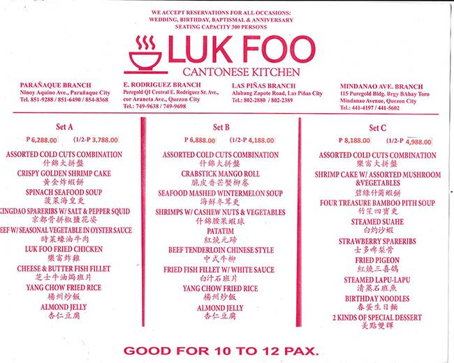 Menu at Luk Foo Cantonese Kitchen, Quezon City, Ground Floor