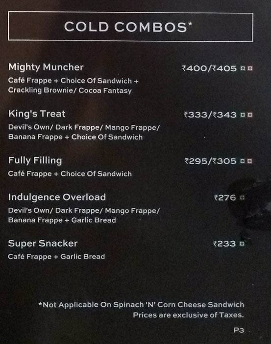 Menu at Café Coffee Day, Chennai, 10