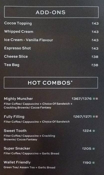 Menu at Café Coffee Day, Chennai, 10